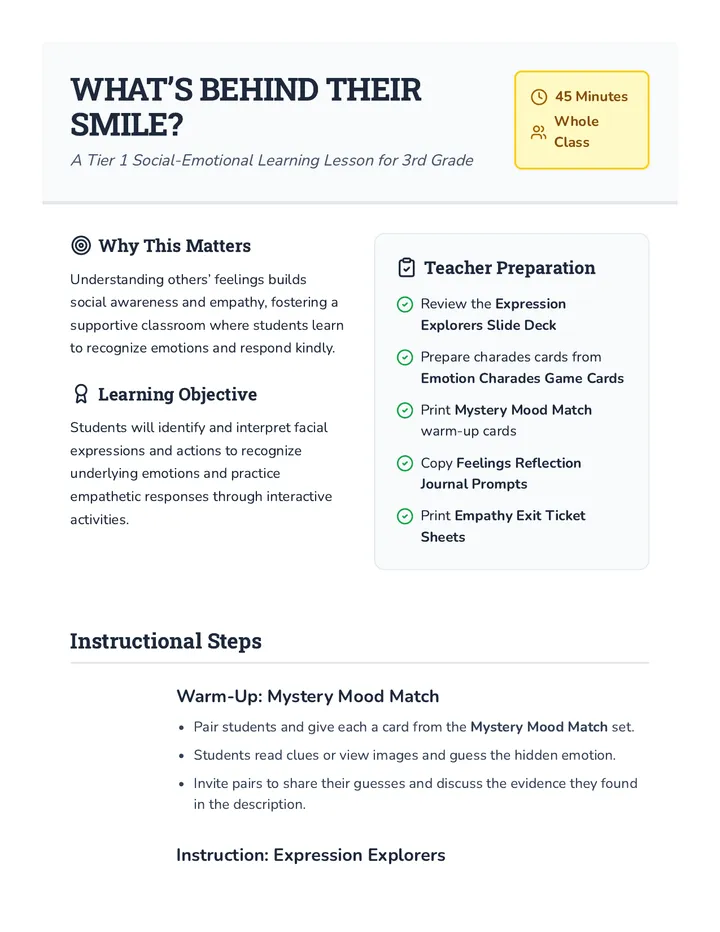 Behind the Smile Lesson Plan • Material • Lenny.com