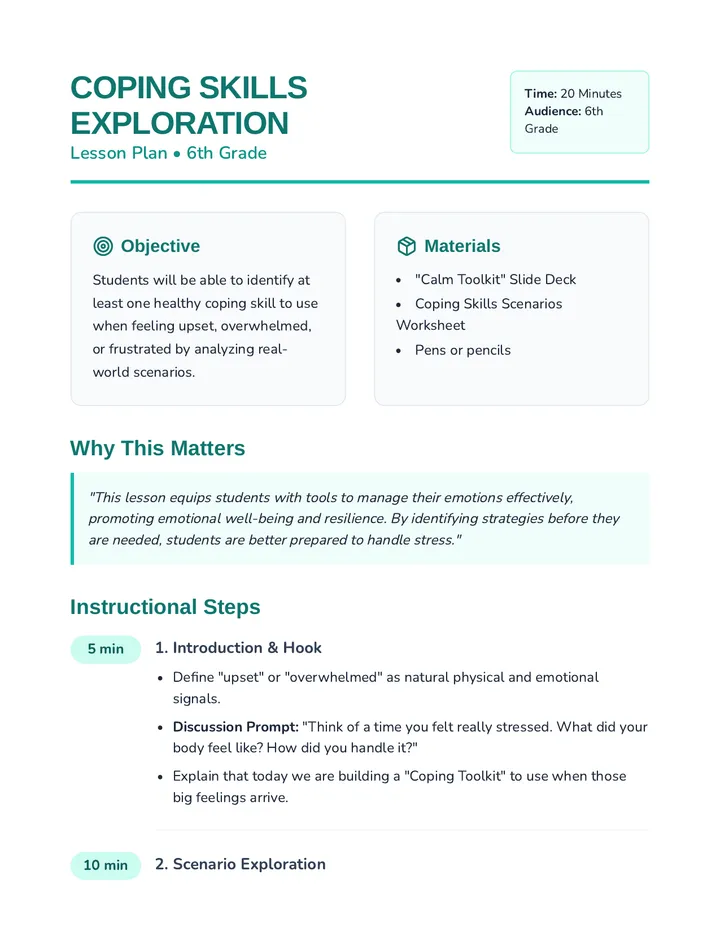 Coping Skills Exploration • Lesson • Lenny.com