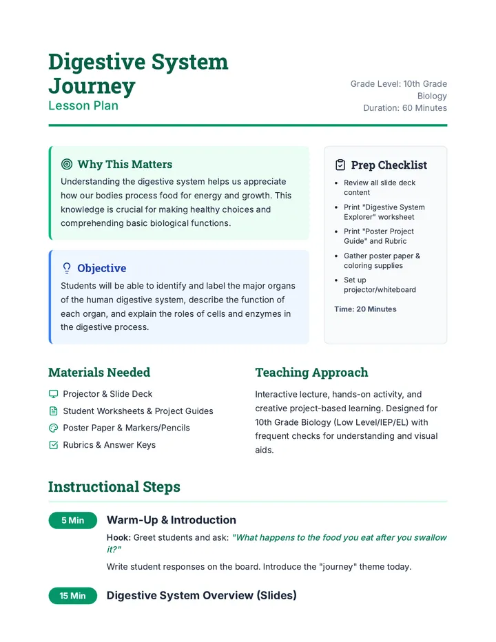 Digestive System Journey Lesson Plan • Material • Lenny.com